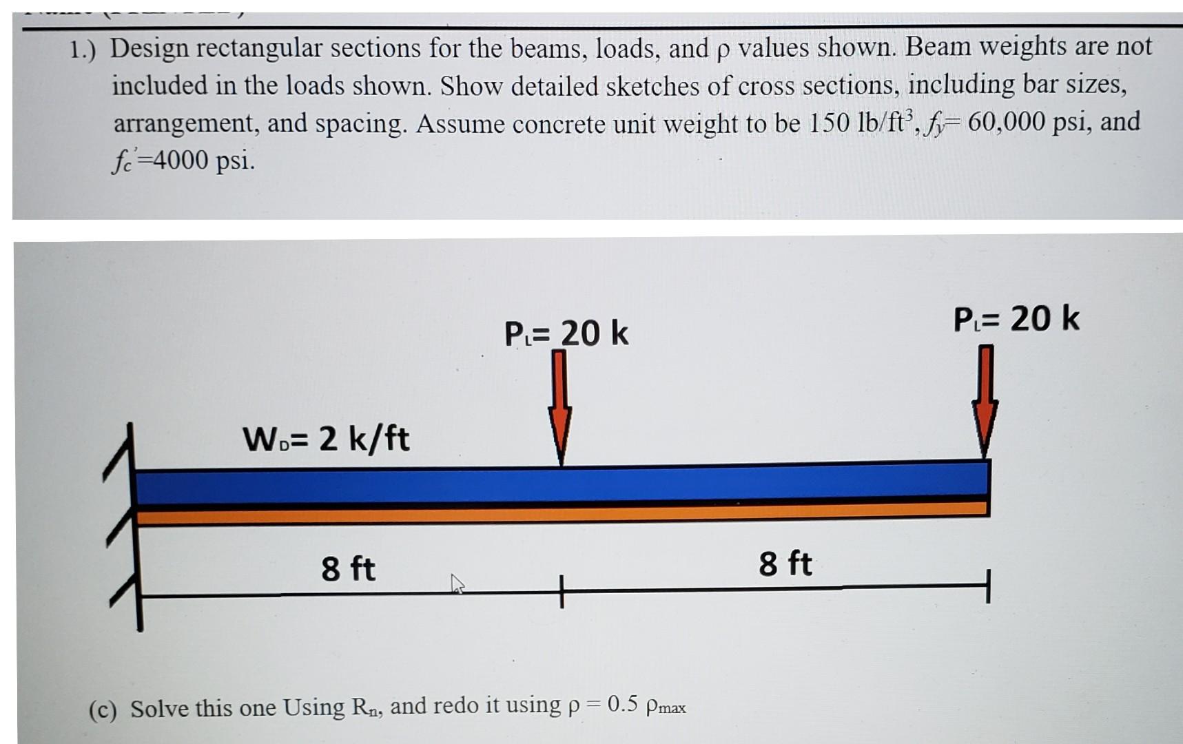 Solved 1.) Design rectangular sections for the beams, loads, | Chegg.com