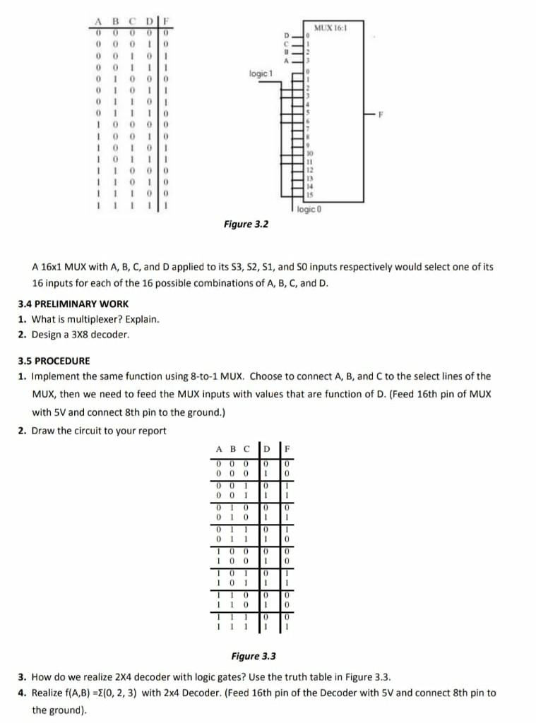 Solved EXPERIMENT 3 DECODERS AND MULTIPLEXERS 3.1 OBJECTIVE | Chegg.com