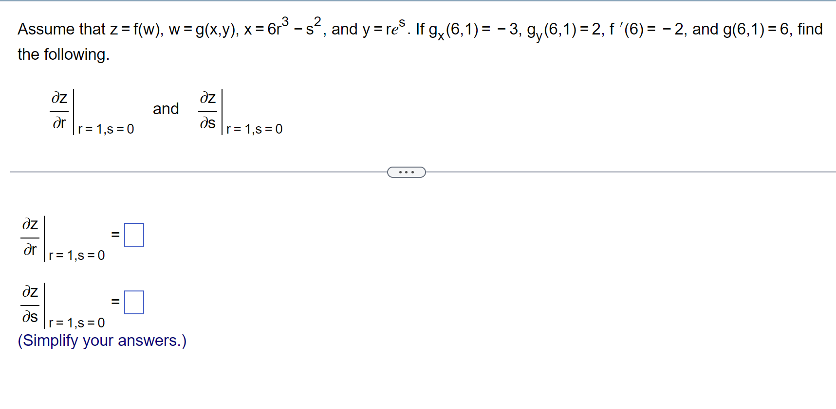 Solved Assume that z=f(w),w=g(x,y),x=6r^(3)-s^(2), ﻿and | Chegg.com