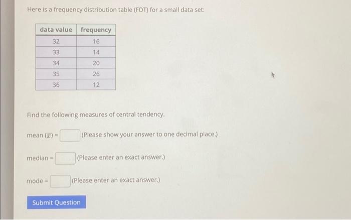 Solved Here is a frequency distribution table (FDT) for a | Chegg.com