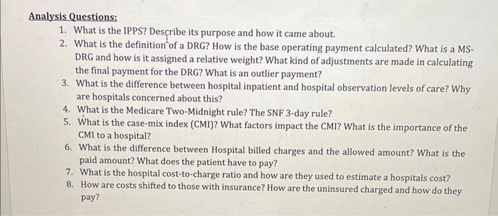 Solved Analysis Questions: 1. What is the IPPS? Describe its | Chegg.com