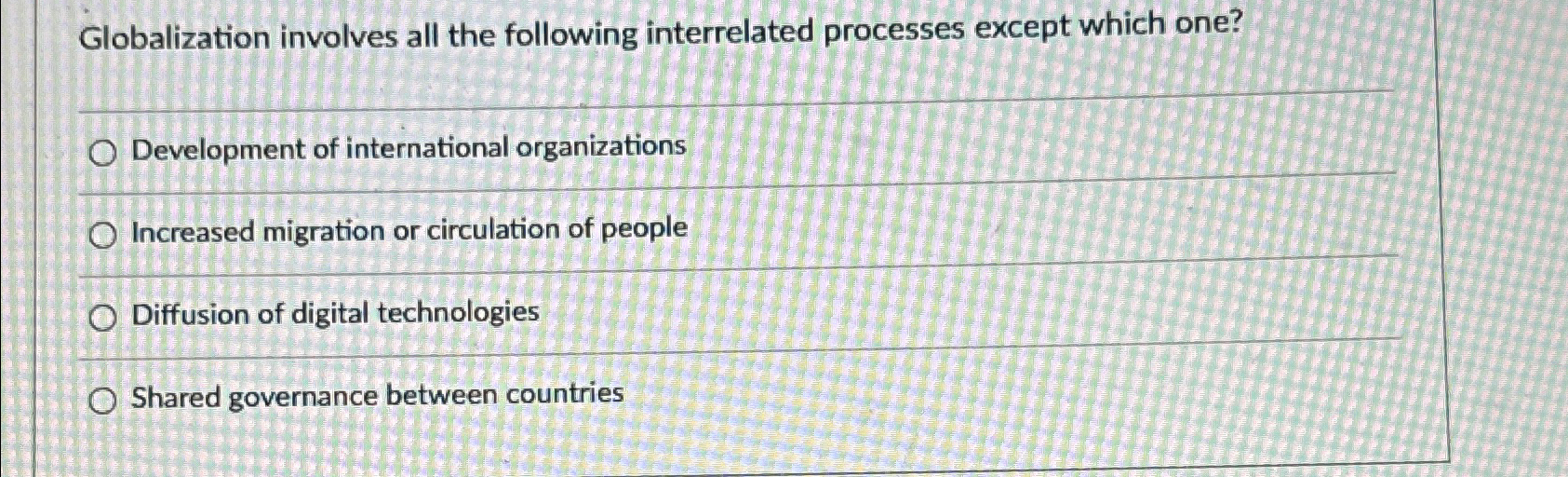Solved Globalization involves all the following interrelated | Chegg.com