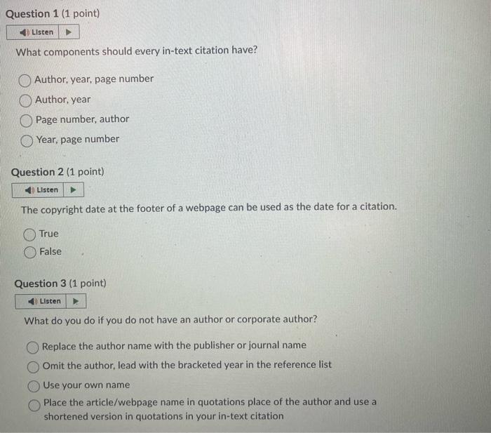 What components should every in-text citation have? | Chegg.com