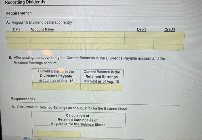 Solved Problem 10 1 Recording Dividends On August 15 2021 8391