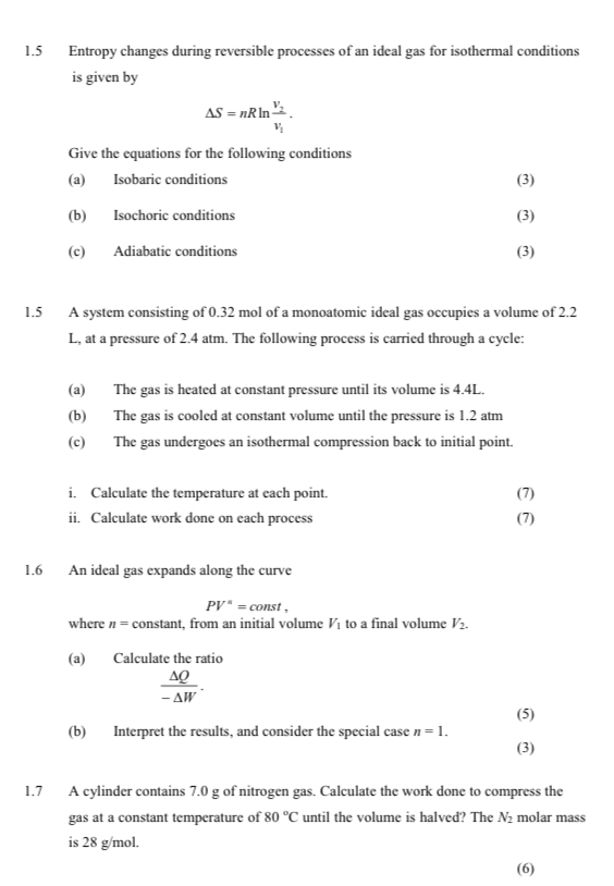 Solved 1.5 ﻿Entropy changes during reversible processes of | Chegg.com