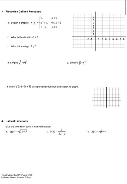 Solved Name 3 CRN Math 150A, Precalculus Review HW Show all | Chegg.com