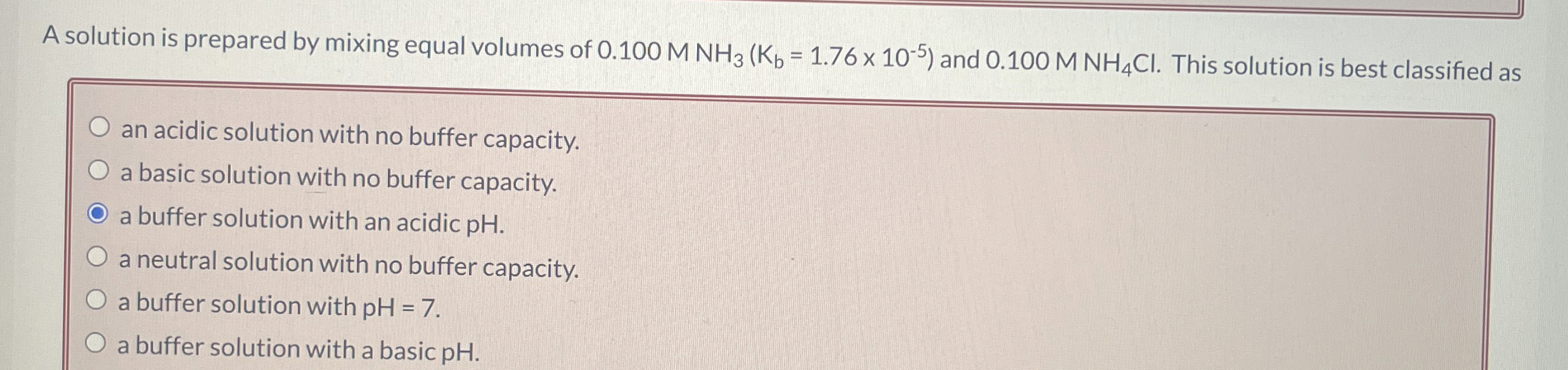 Solved A solution is prepared by mixing equal volumes of | Chegg.com