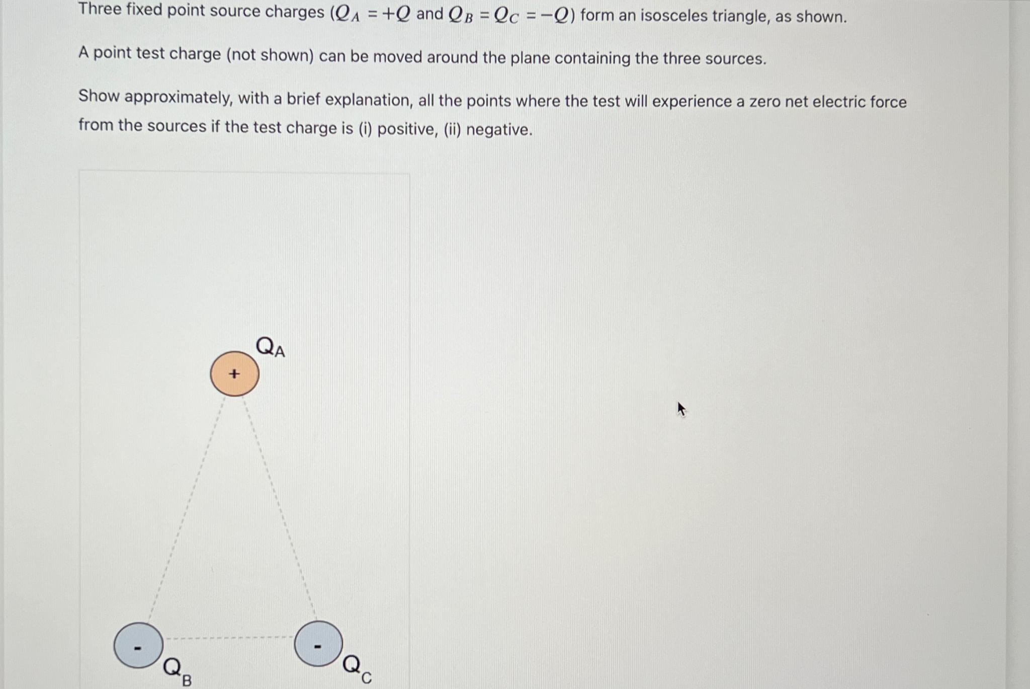 Solved Three fixed point source charges and (:QB=QC=-Q} | Chegg.com