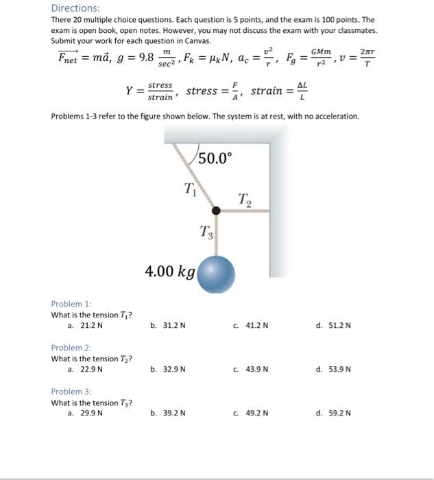 Solved Directions: There 20 multiple choice questions. Each | Chegg.com