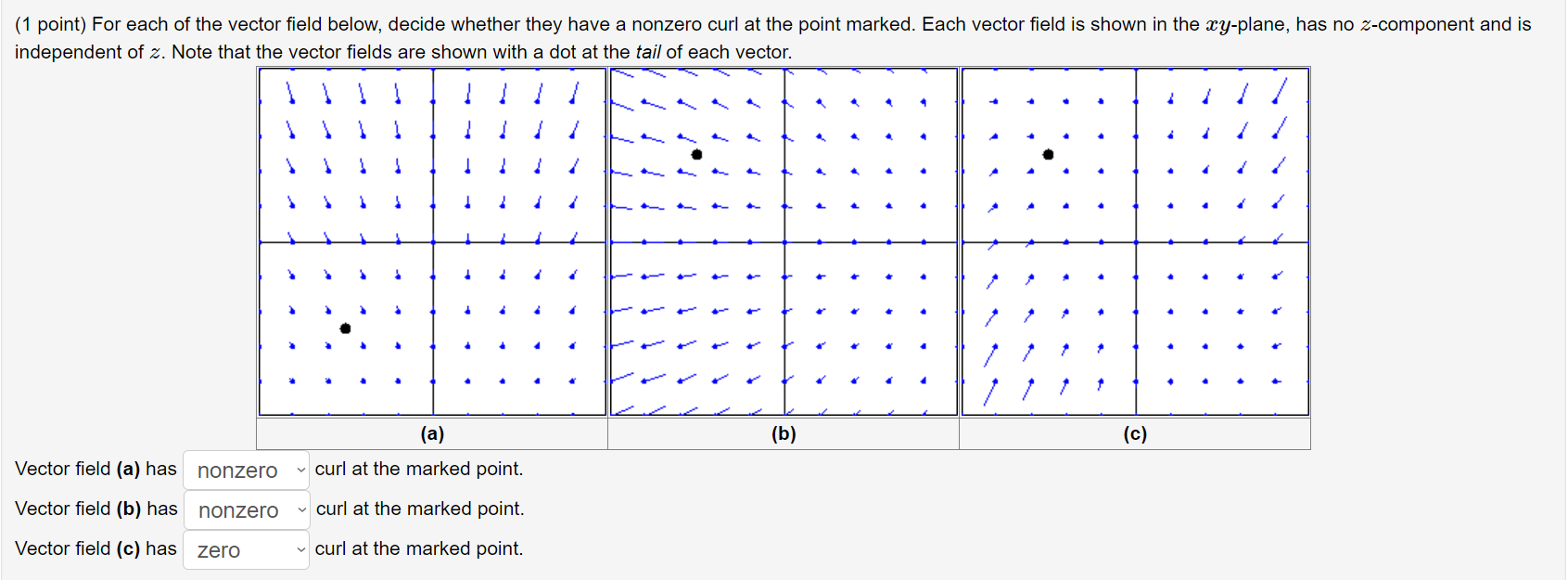Solved (1 ﻿point) ﻿For each of the vector field below, | Chegg.com