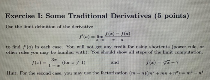 Solved Exercise I: Some Traditional Derivatives (5 points) | Chegg.com