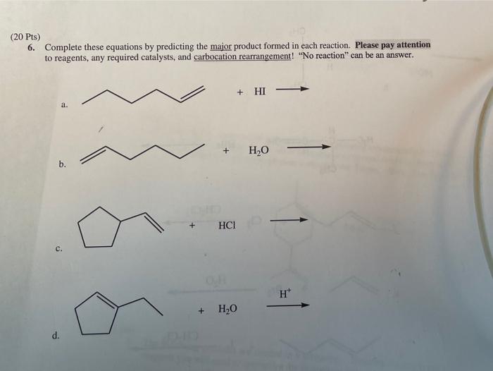 Solved (20 Pts) 6. Complete these equations by predicting | Chegg.com