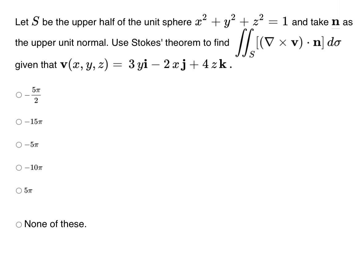 Solved Let S ﻿be the upper half of the unit sphere | Chegg.com