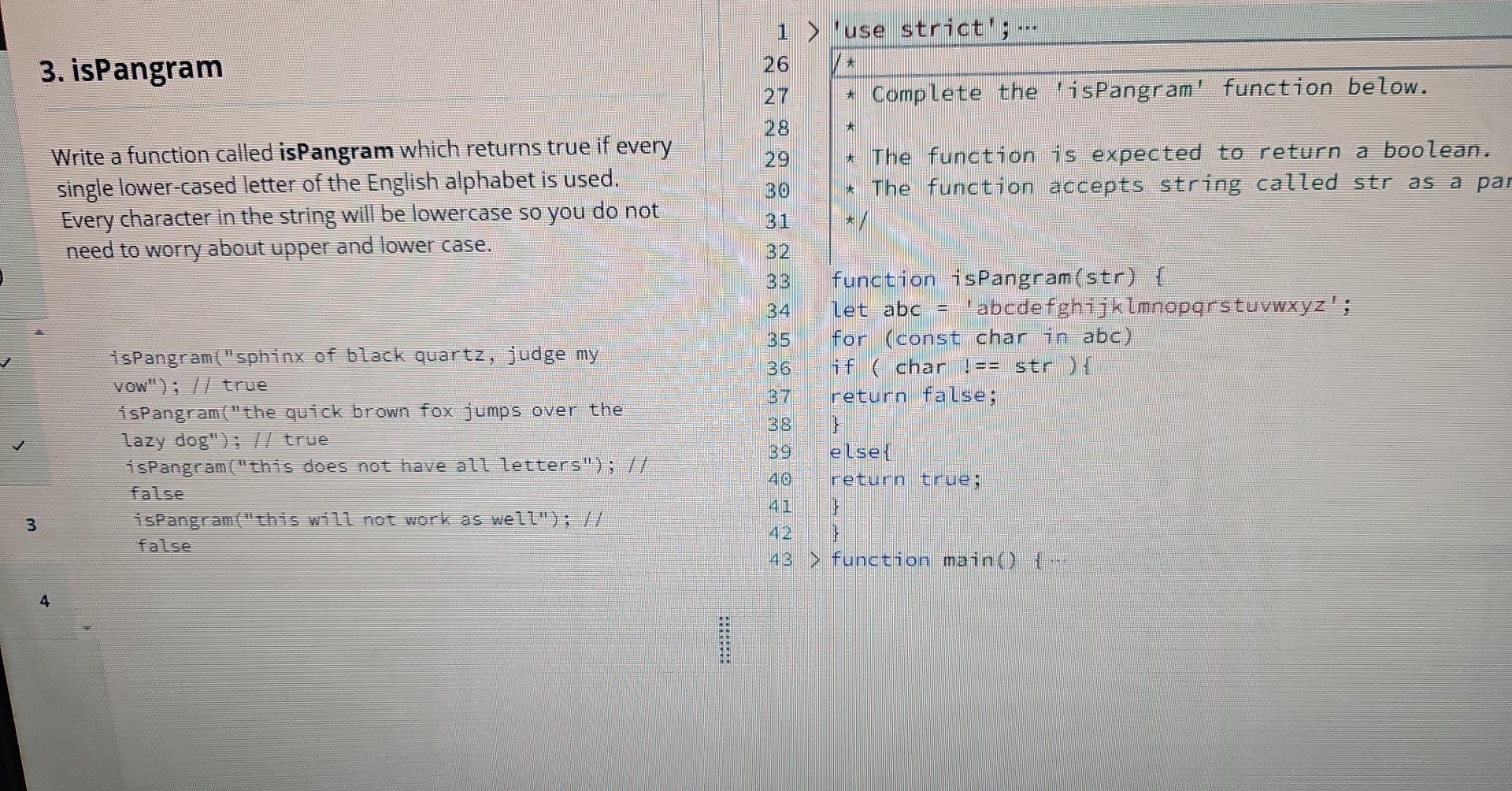 Solved 3. isPangram Write a function called isPangram which | Chegg.com