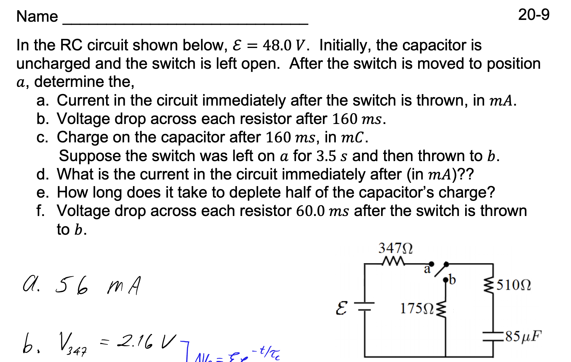 Solved In the RC ﻿circuit shown below, ε=48.0V. ﻿Initially, | Chegg.com