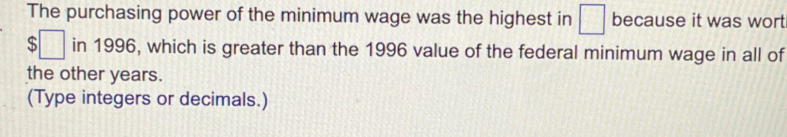 Solved The purchasing power of the minimum wage was the | Chegg.com