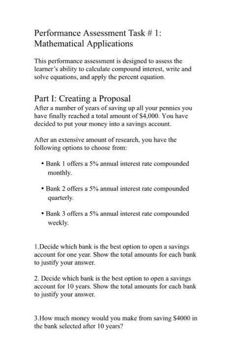 Solved Performance Assessment Task # 1: Mathematical | Chegg.com