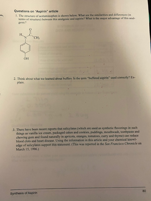 Solved Name: Section: SYNTHESIS OF ASPIRIN DATA AND REPORT | Chegg.com
