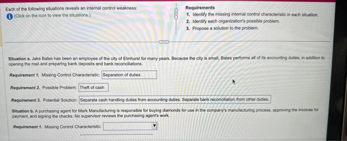 Solved Each of the following shtuations reveals an internal | Chegg.com