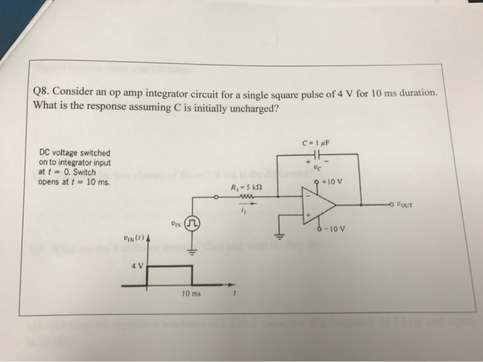 Solved Q8. Consider an op amp integrator circuit for a | Chegg.com