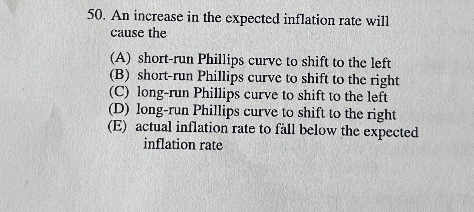 Solved An increase in the expected inflation rate will cause | Chegg.com