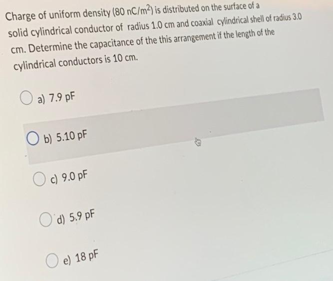 Solved Charge of uniform density (80nC/m2 ) is distributed | Chegg.com