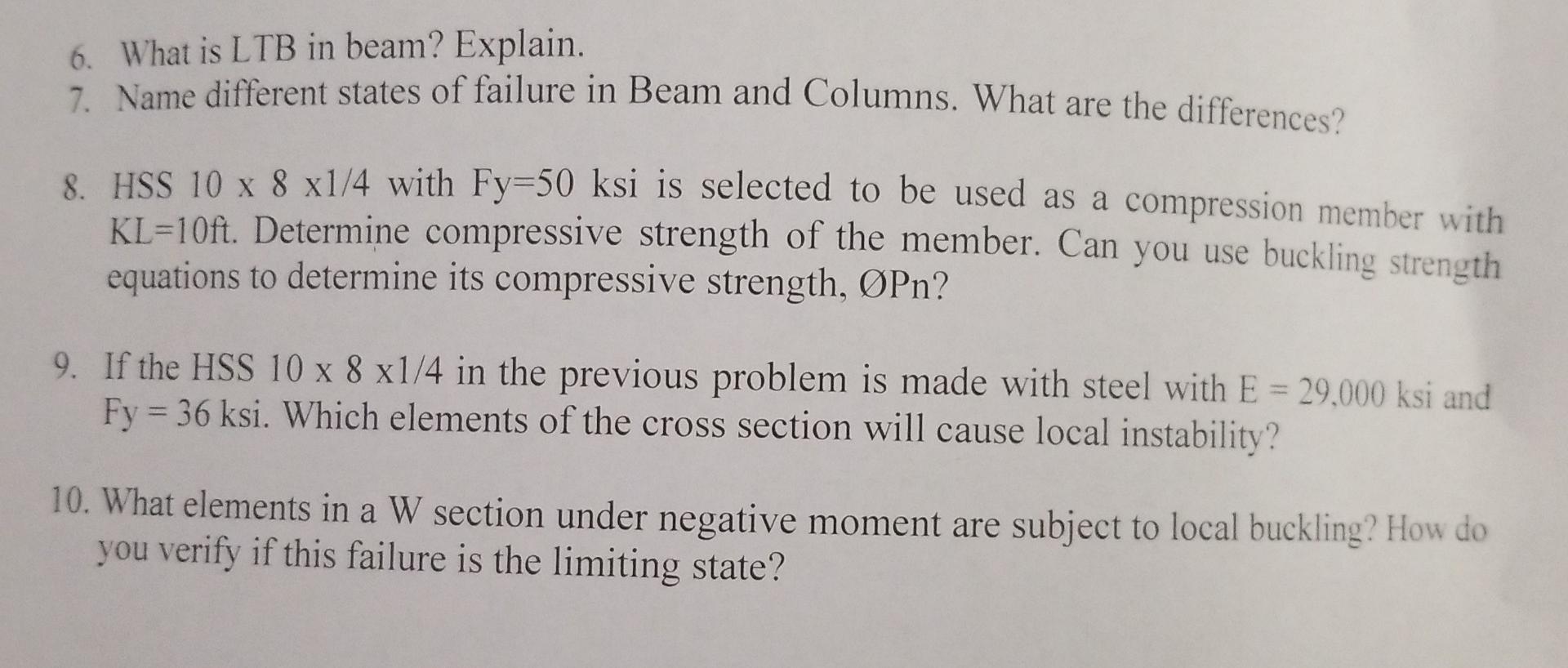 Solved 6. What is LTB in beam? Explain. 7. Name different | Chegg.com