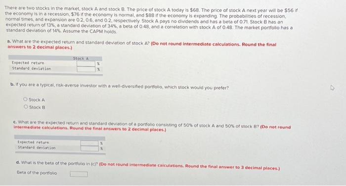 Solved There are two stocks in the market, stock A and stock | Chegg.com