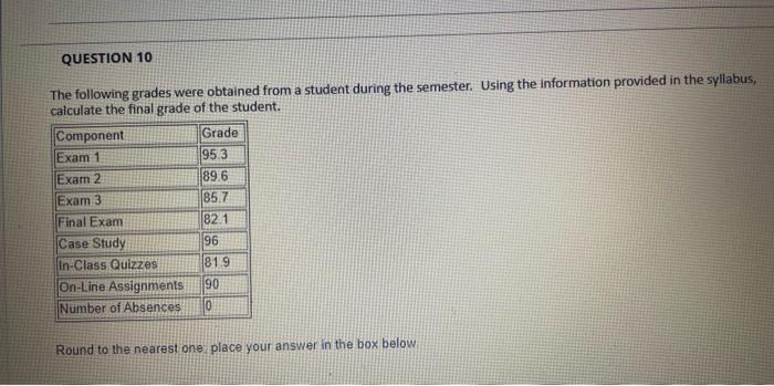 Solved QUESTION 10 The following grades were obtained from a | Chegg.com