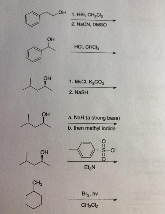 Solved ОН 1. HBr, CH2Cl2 2. NaCN, DMSO OH HCI, CHCIE OH 1. | Chegg.com