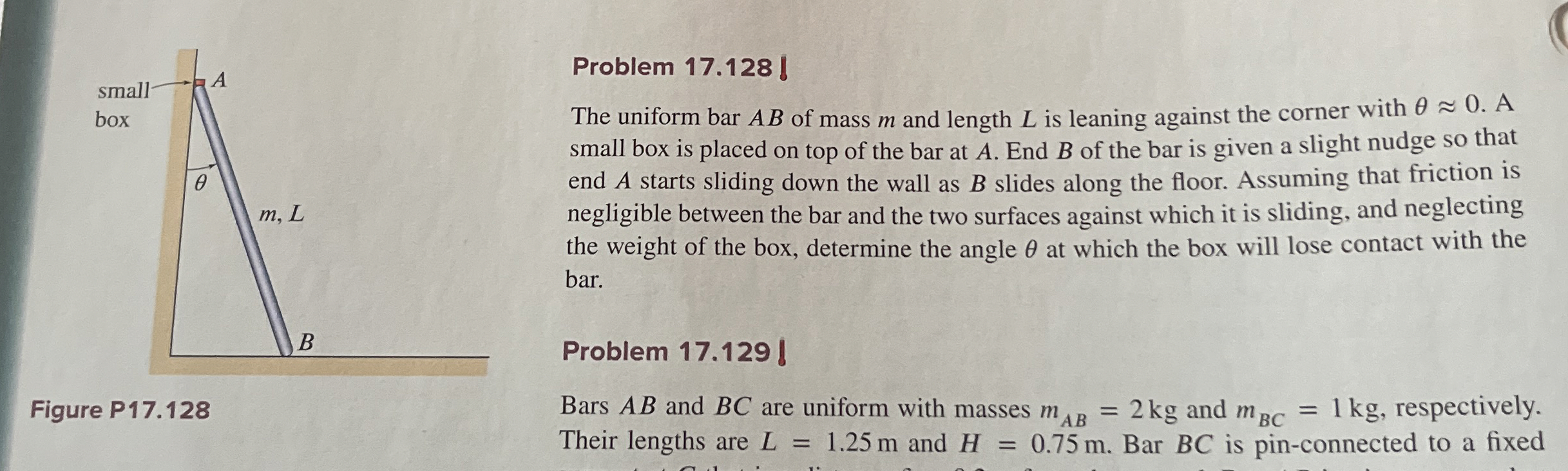 Solved Problem 17.128!The uniform bar AB ﻿of mass m ﻿and | Chegg.com