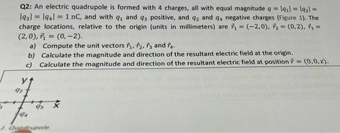 Solved Q2: An electric quadrupole is formed with 4 charges, | Chegg.com