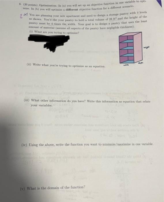Solved 6. (20 points) Optimization. In (a) you will set up | Chegg.com
