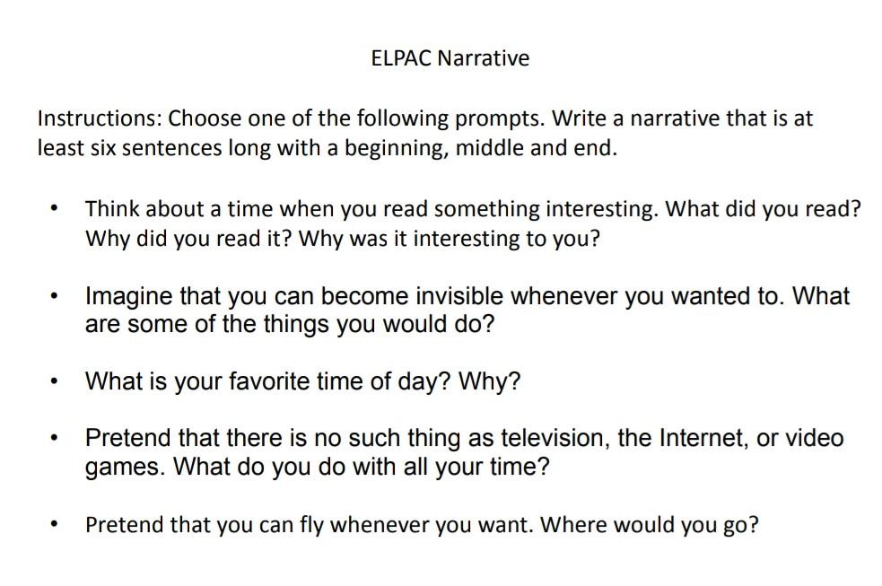 Solved ELPAC Narrative Instructions: Choose one of the | Chegg.com
