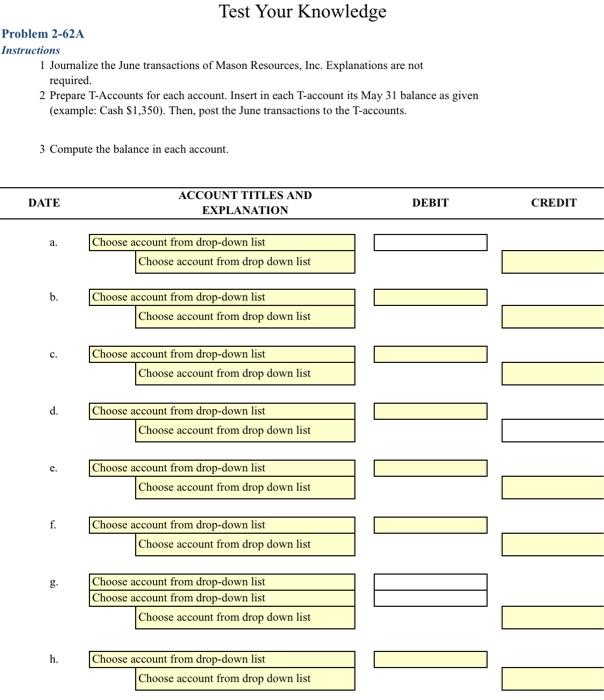 Solved Problem 2-62A Instructions 1 Journalize the June | Chegg.com