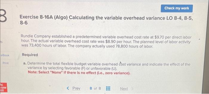 Solved Exercise 8-16A (Algo) Calculating the variable | Chegg.com