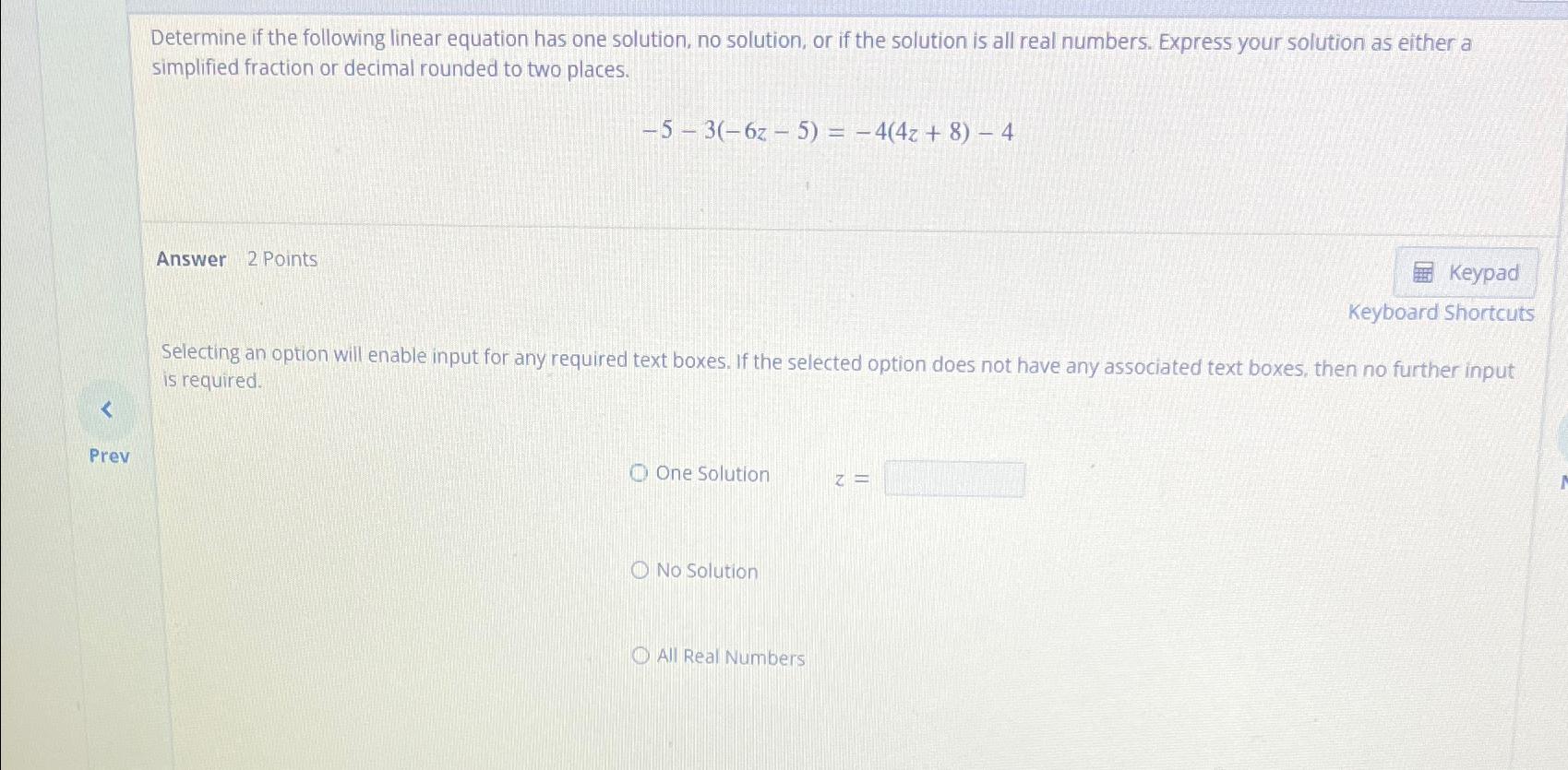 Solved Determine if the following linear equation has one | Chegg.com