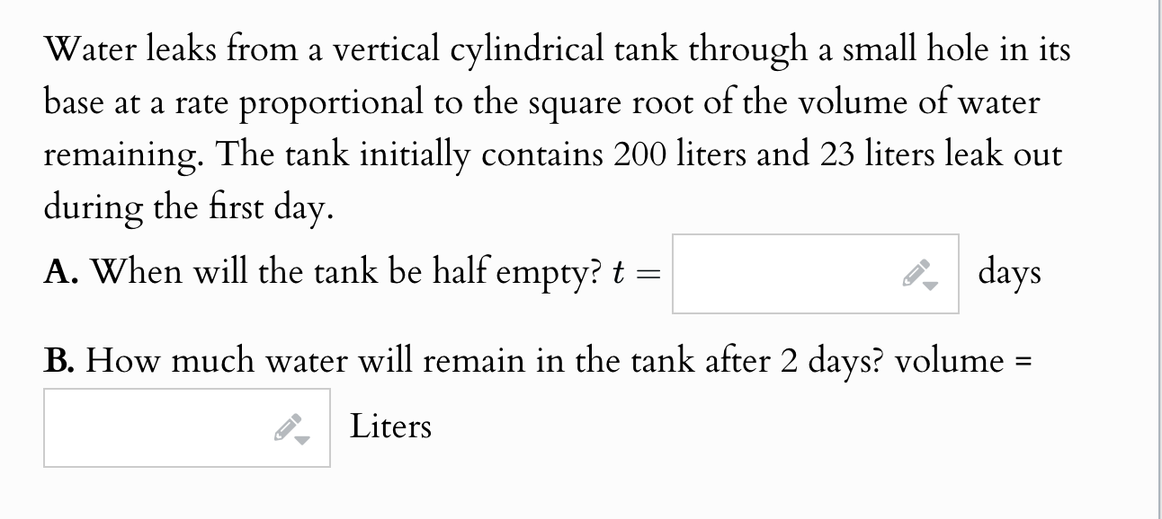 Solved Water leaks from a vertical cylindrical tank through | Chegg.com