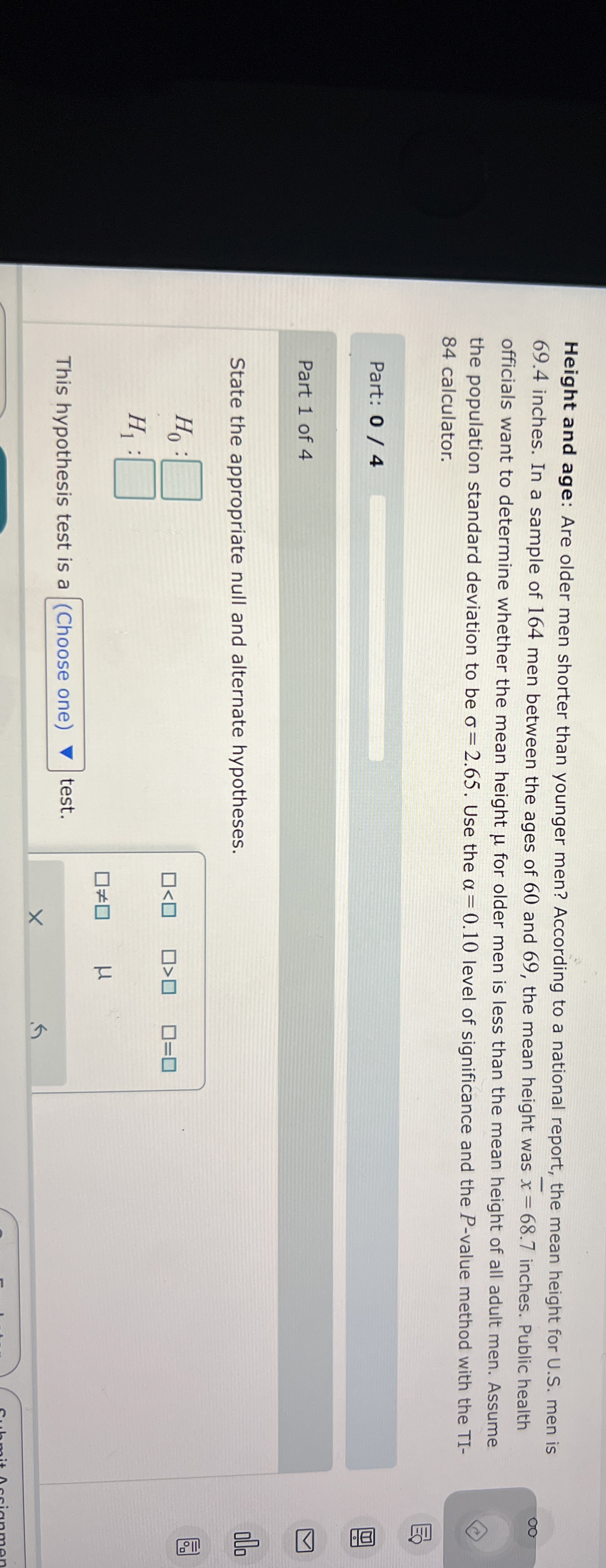 Solved Part 1 ﻿of 4State the appropriate null and alternate | Chegg.com