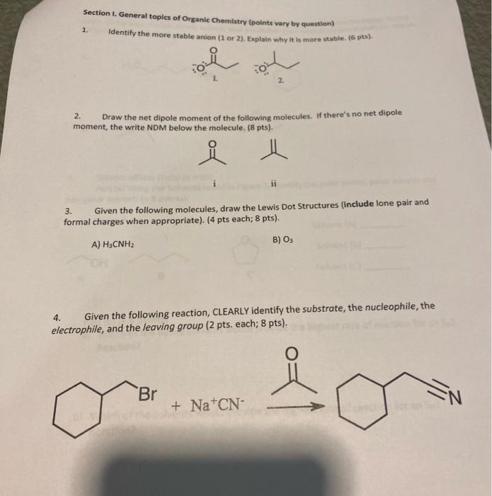 Solved Section I. General topics of Organic Chemistry | Chegg.com