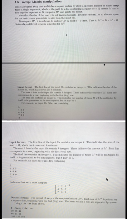 Solved 1.5 mexp: Matrix manipulation Write a program exp | Chegg.com