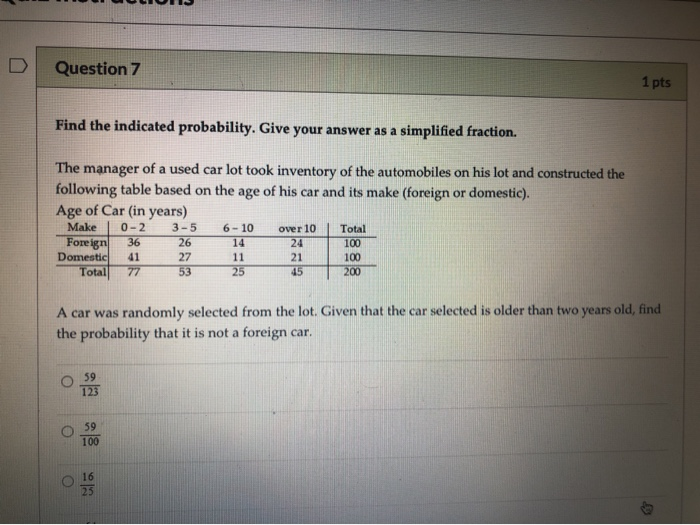 Solved Question 7 1 pts Find the indicated probability. Give | Chegg.com