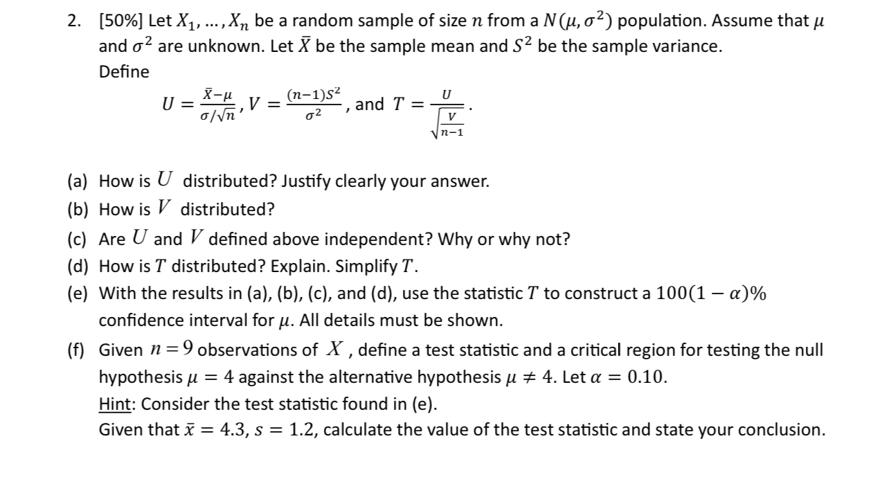 Solved [50%] ﻿Let x1,dots,xn ﻿be a random sample of size n | Chegg.com
