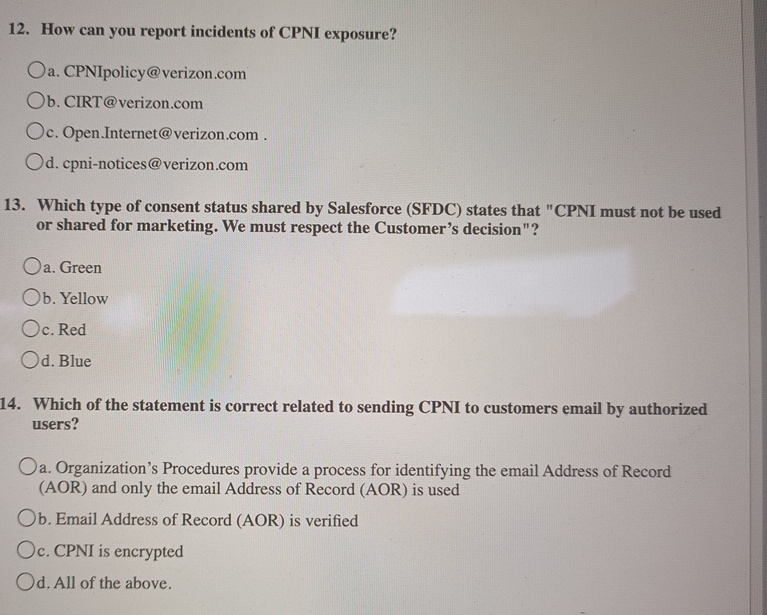 Solved How can you report incidents of CPNI exposure?a. | Chegg.com