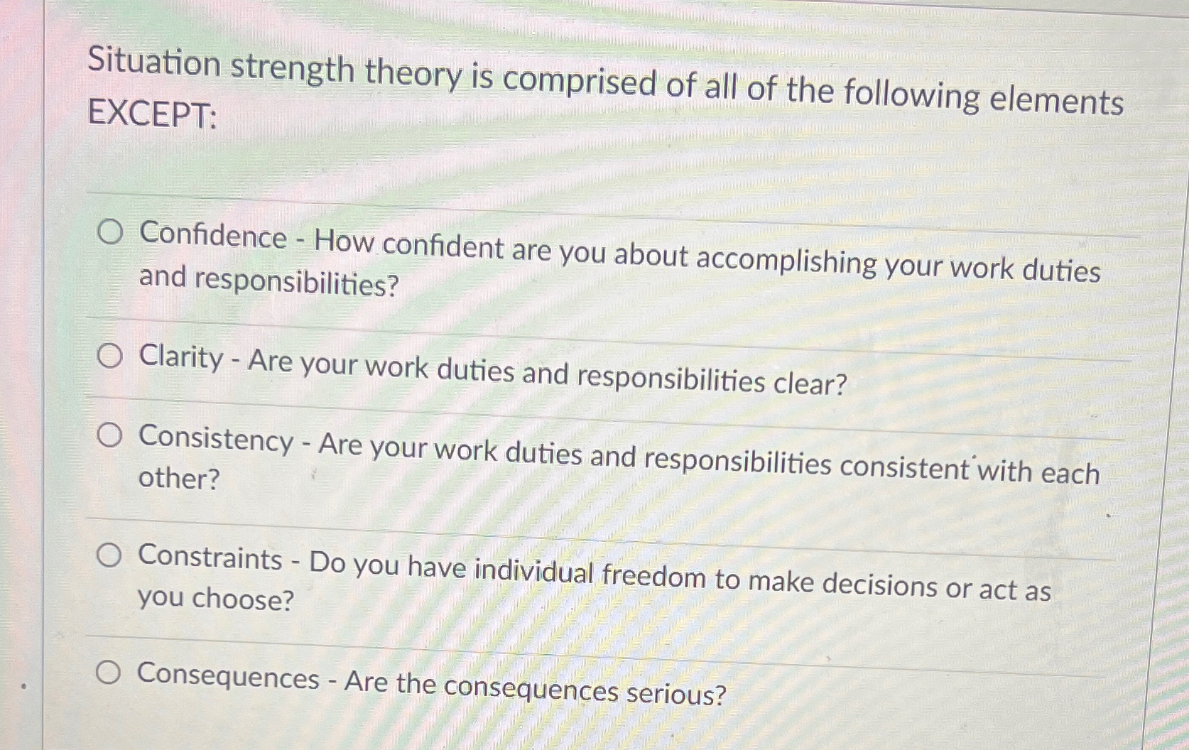 Solved Situation strength theory is comprised of all of the | Chegg.com