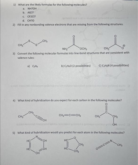 Solved 1) What are the likely formulas for the following | Chegg.com
