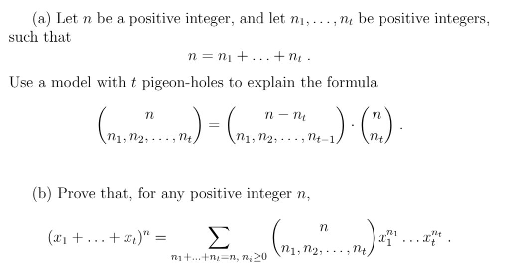 Solved (a) ﻿Let n ﻿be a positive integer, and let n1,dots,nt | Chegg.com