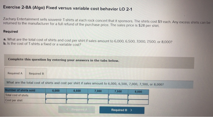 Solved Exercise 2-8A (Algo) Fixed versus variable cost | Chegg.com