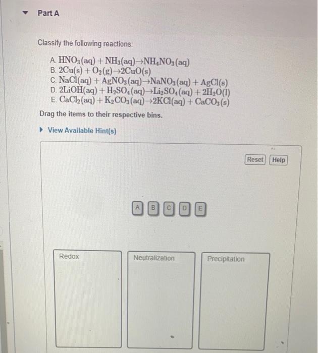 Solved Classify the following reactions: A. | Chegg.com