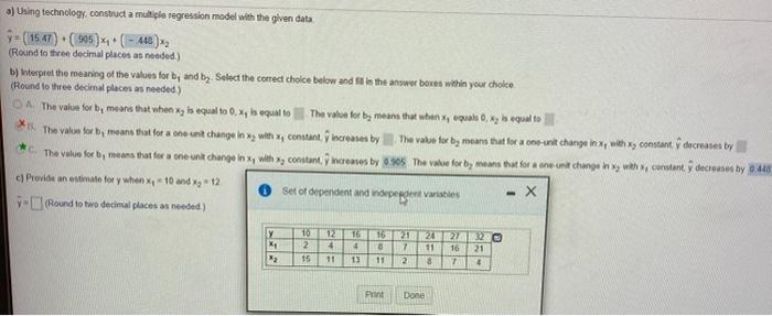Solved a) Using technology construct a multiple regression | Chegg.com